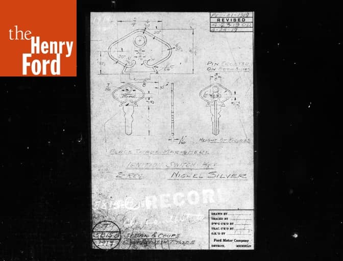 Drawing, "Ignition Switch Key," Ford Model T, April 24, 1919 - The ...