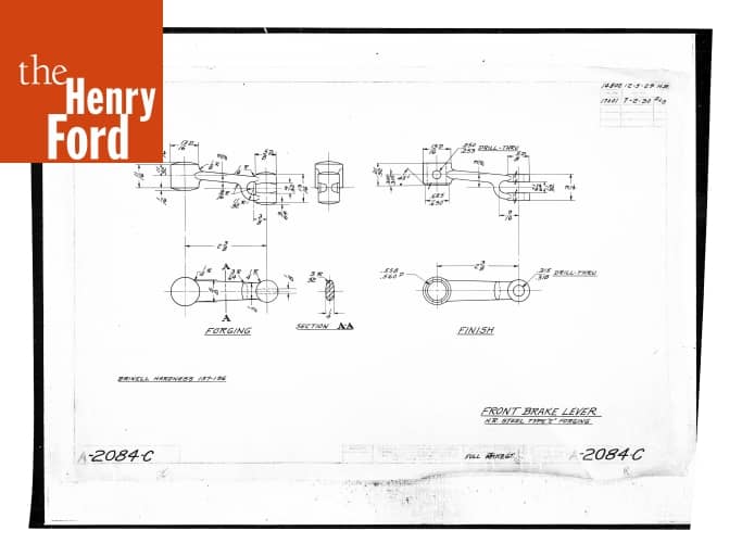 Drawing, "Front Brake Lever," Ford Model A, July 2, 1930 - The Henry Ford