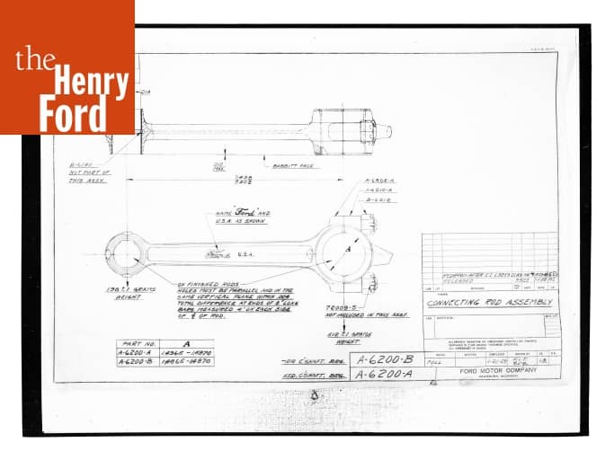 Drawing, "Connecting Rod Assembly," Ford Model A, December 23, 1948 ...