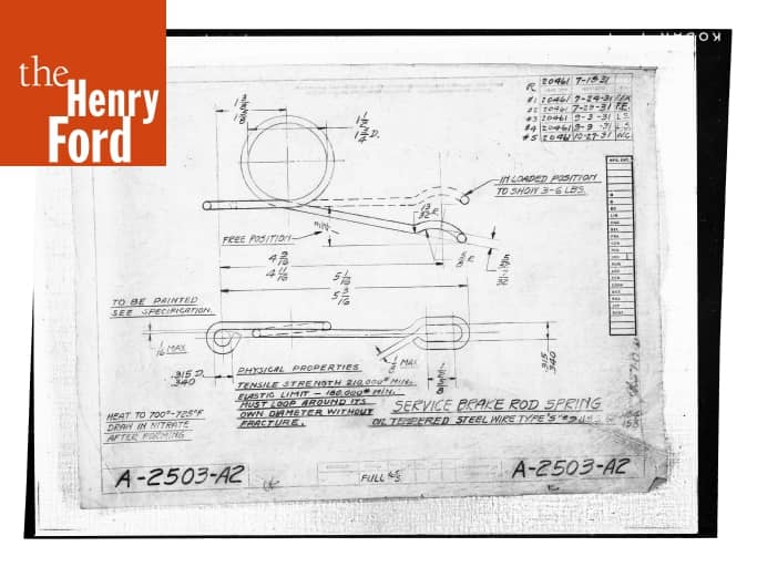Drawing, "Service Brake Rod Spring," Ford Model A, October 27, 1931 ...