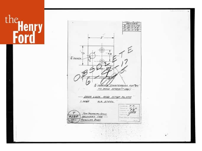 Drawing, "Door Lock Rod Stop Plate," 1911 Ford Model T Delivery Car ...