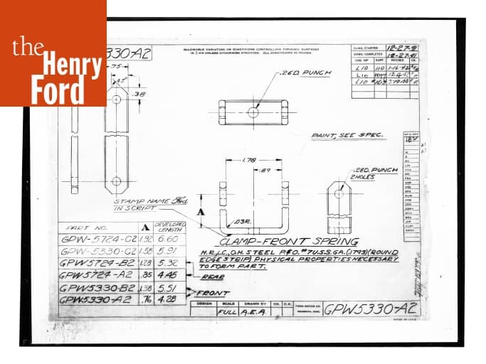 Drawing, "Clamp - Front Spring," Ford GPW, September 19, 1944 - The ...