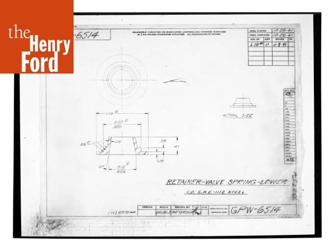 Drawing, "Retainer - Valve Spring - Lower," Ford GPW, November 8, 1941 ...