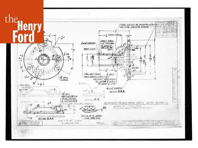 Drawing, "Retainer - Trans. Main Drive Gear Bearing," Ford GPW, August ...