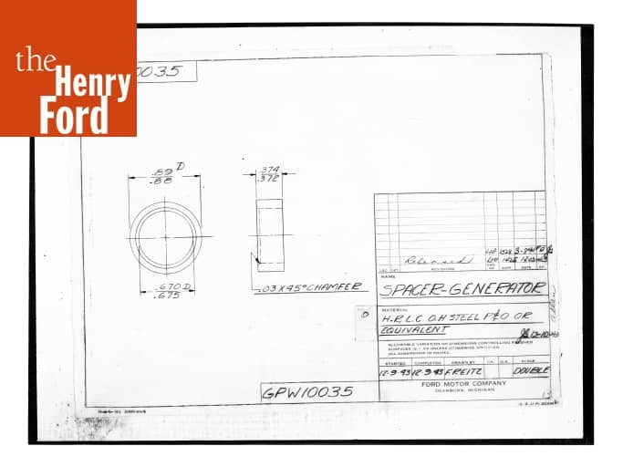 Drawing, "Spacer - Generator," Ford GPW, March 8, 1944 - The Henry Ford