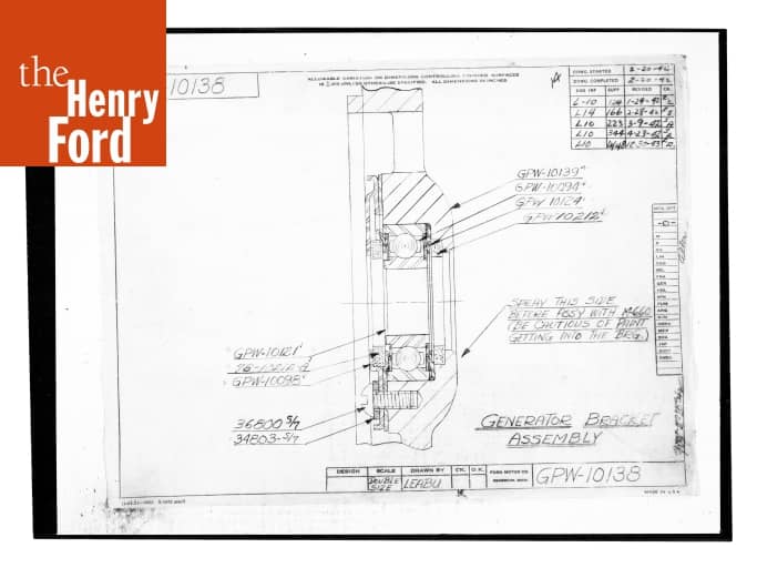 Drawing, "Generator Bracket Assembly," Ford GPW, December 30, 1943 ...