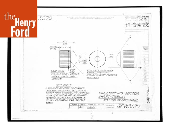 Drawing, "Pin - Steering Sector Shaft - Thrust," Ford GPW, July 31 ...