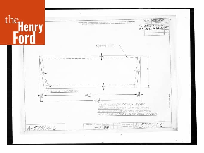 Drawing, "Seat Cushion Facing - Rear," Ford Model A, July 28, 1931 ...