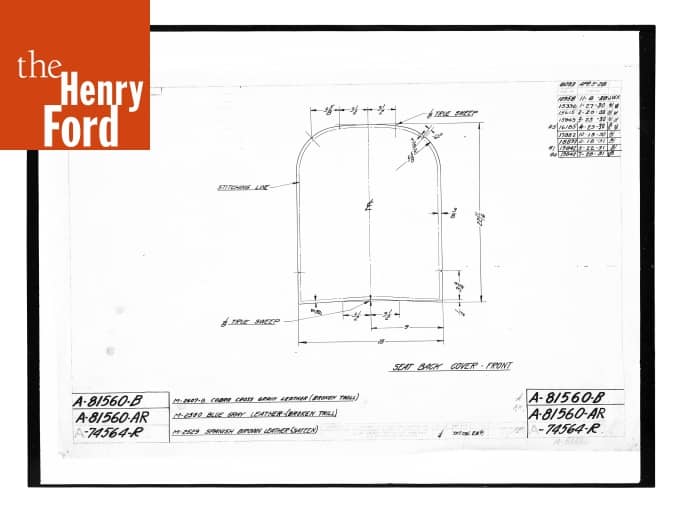 Drawing, "Seat Back Cover - Front," Ford Model A, July 28, 1931 - The ...