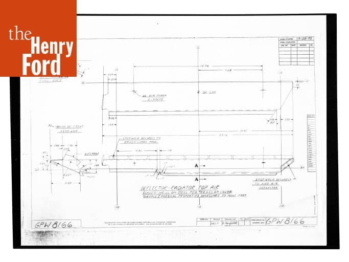 Drawing, "Deflector - Radiator Top Air," Ford GPW, April 28, 1942 - The ...