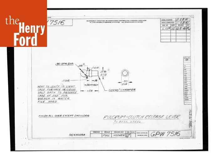 Drawing, "Fulcrum - Clutch Release Lever," Ford GPW, December 9, 1941 ...