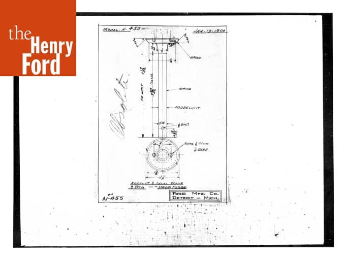 Drawing, "Exhaust & Inlet Valve," Ford Model N, January 19, 1906 - The ...