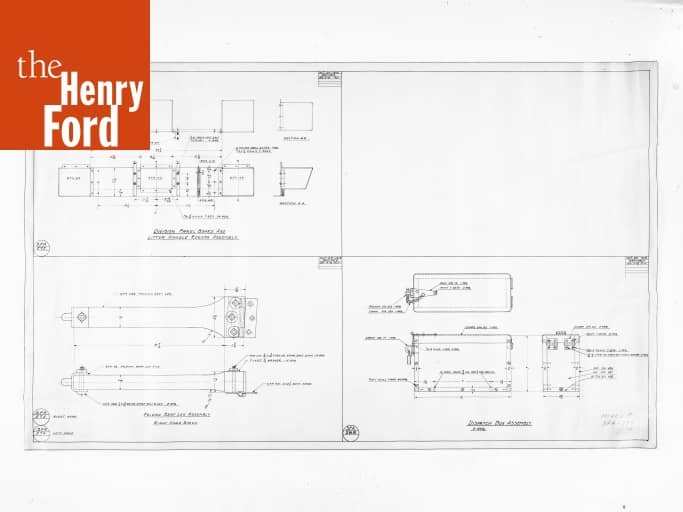 Drawings, "Dispatch Box Assembly," "Folding Seat Leg Assembly," and ...