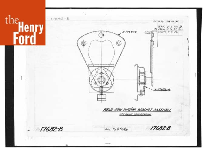 Drawing, "Rear View Mirror Bracket Assembly," Ford Model A, May 8, 1936 ...
