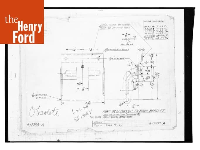 Drawing, "Rear View Mirror to Body Bracket," Ford Model A, March 18 ...