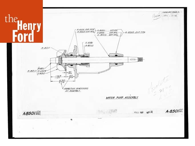 Drawing, "Water Pump Assembly," Ford Model A, February 21, 1930 - The ...