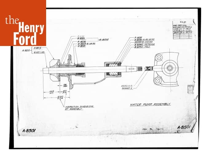 Drawing, "Water Pump Assembly," Ford Model A, July 9, 1946 - The Henry Ford