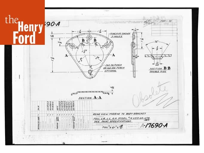 Drawing, "Rear View Mirror to Body - Bracket," Ford Model A, March 10 ...