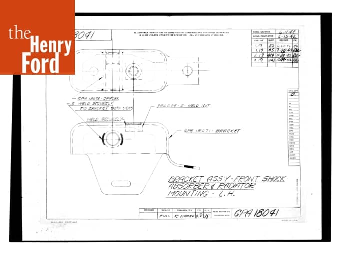 Drawing, "Bracket Ass'y. - Front Shock Absorber & Radiator Mounting - L ...
