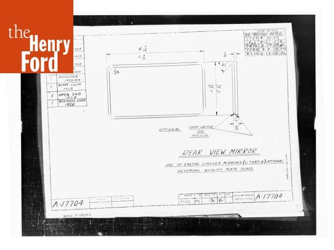 Drawing, "Rear View Mirror," Ford Model A, April 13, 1928 - The Henry Ford