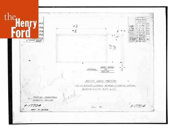 Drawing, "Rear View Mirror," Ford Model A, August 30, 1927 - The Henry Ford