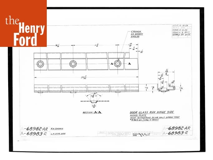 Drawing, "Door Glass Run Hinge Side," Ford Model A, June 29, 1931 - The ...