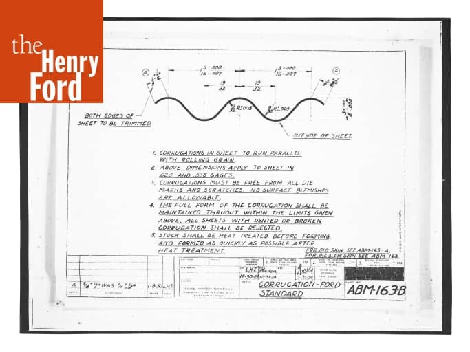 Drawing, "Corrugation - Ford Standard," Ford Tri-Motor Airplane ...