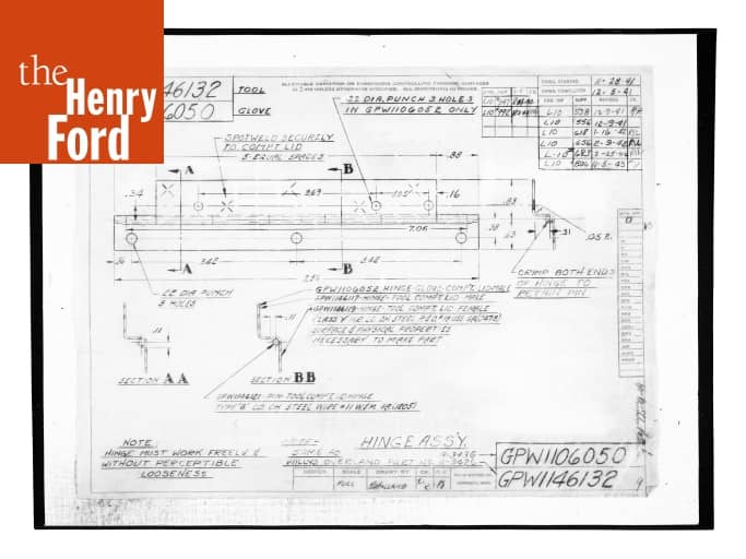 Drawing, "Hinge Ass'y.," Ford GPW, November 5, 1942 - The Henry Ford