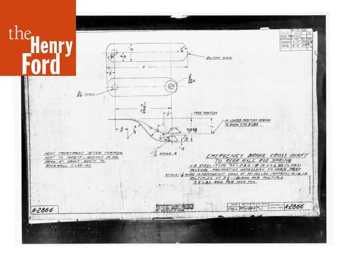 Drawing, "Emergency Brake Cross Shaft to Rear Axle Rod Spring," Ford ...