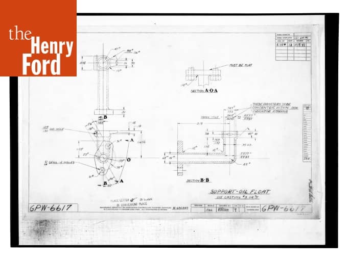 Drawing, "Support - Oil Float," Ford GPW, November 18, 1941 - The Henry ...