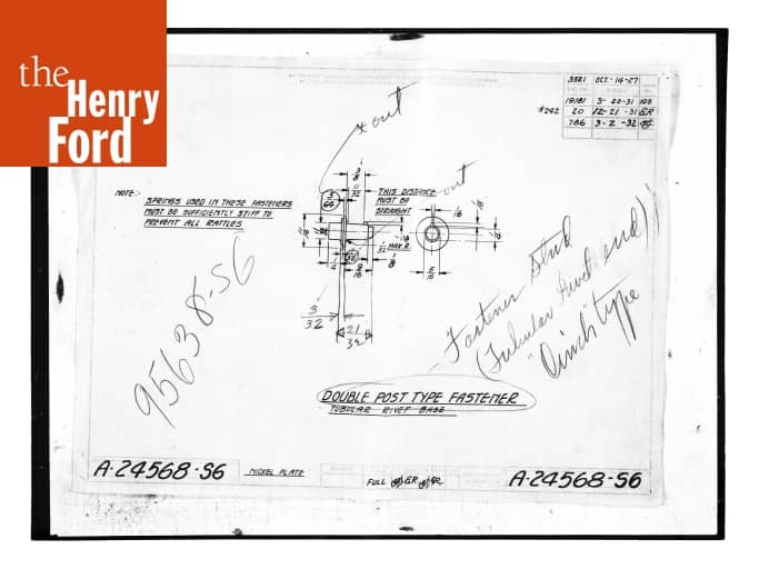 Drawing, "Double Post Type Fastener," Ford Model A, March 2, 1932 - The ...