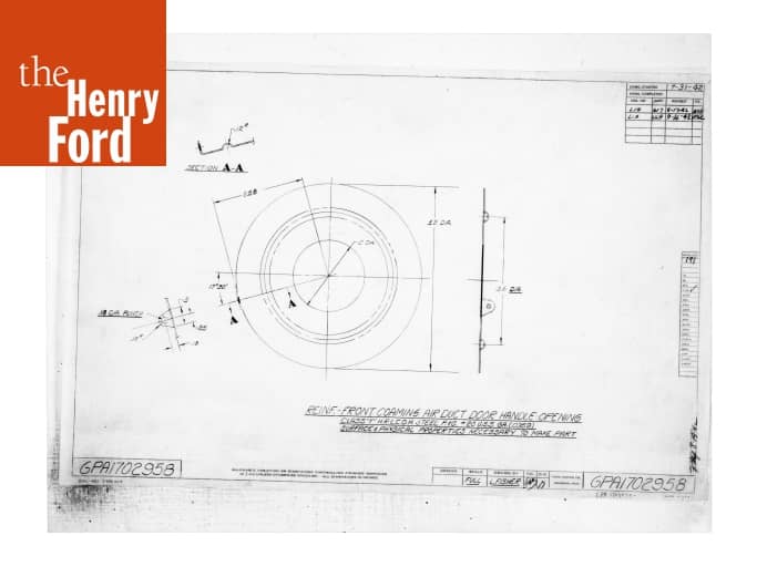 Drawing, "Reinf. - Front Coaming Air Duct Door Handle Opening," Ford ...
