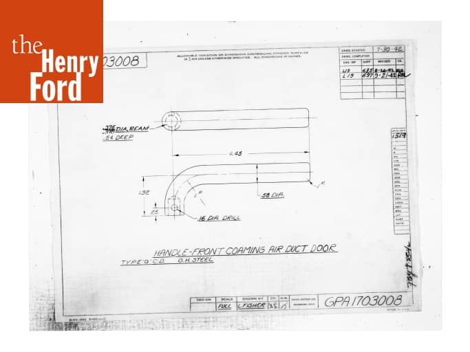 Drawing, "Handle - Front Coaming Air Duct Door," Ford GPA, September 21 ...