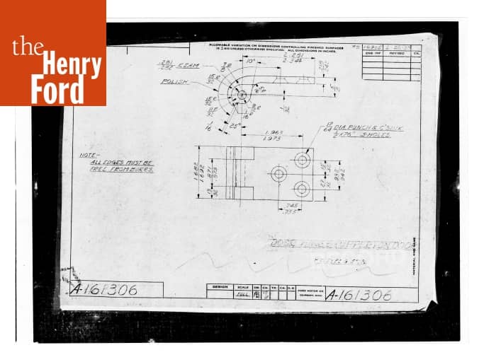 Drawing, "Door Hinge (Upper) on Door," Ford Model A, June 26, 1930 ...