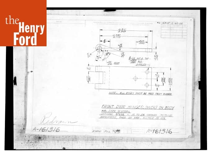 Drawing, "Front Door Hinge (Lower) on Body," Ford Model A, June 26 ...