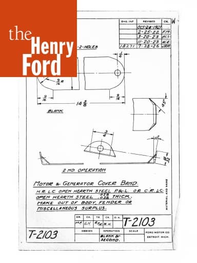 Drawing, "Motor & Generator Cover Band," Blank & Second Operation, Ford ...