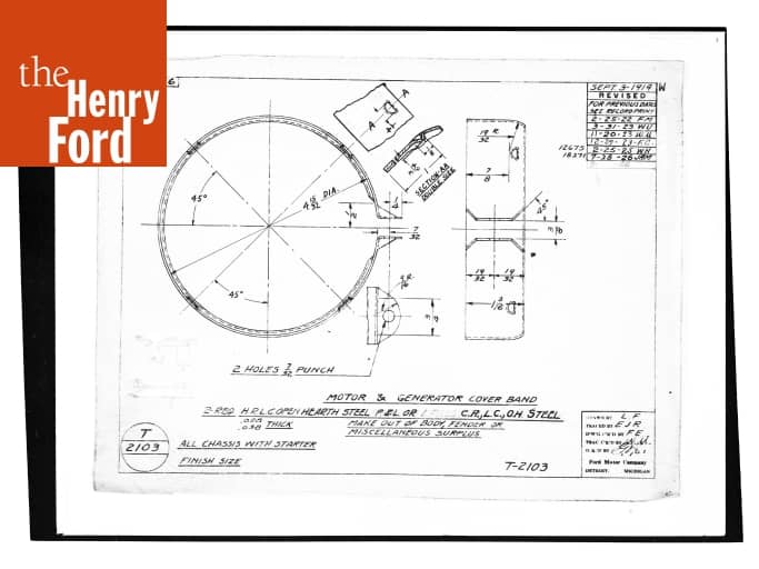 Drawing, "Motor & Generator Cover Band," Finish Size, Ford Model T ...