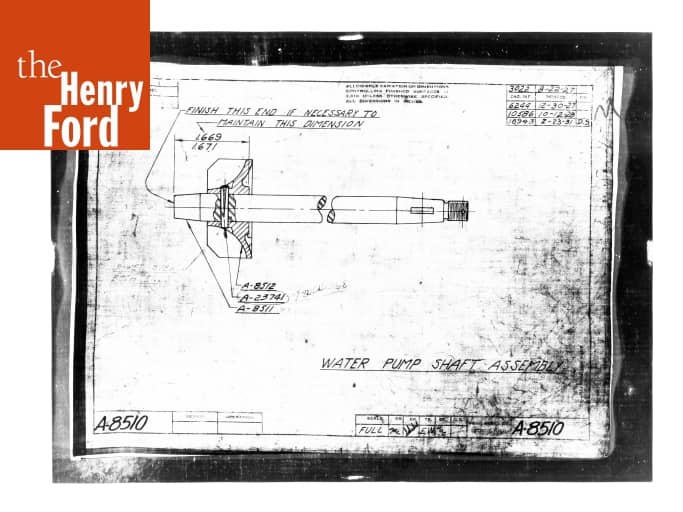 Drawing, "Water Pump Shaft Assembly," Ford Model A, February 23, 1931 ...