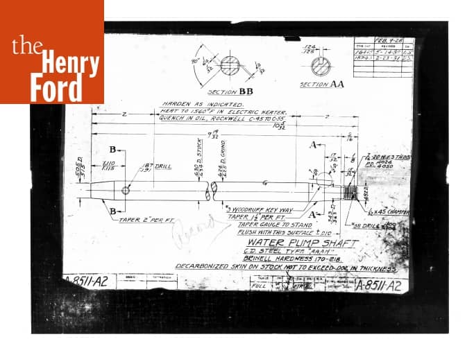 Drawing, "Water Pump Shaft," Ford Model A, February 23, 1931 - The ...