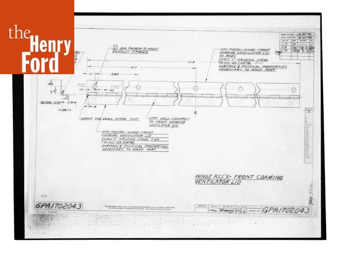 Drawing, "Hinge Ass'y. - Front Coaming Ventilator Lid," Ford GPA ...