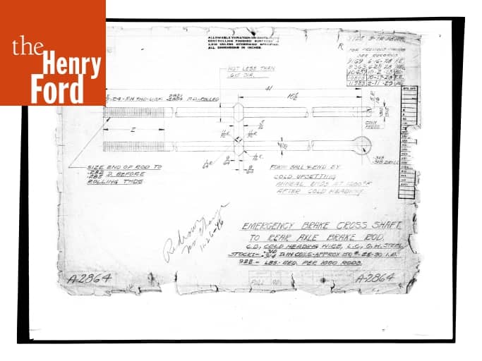 Drawing, "Emergency Brake Cross Shaft to Rear Axle Brake Rod," Ford ...