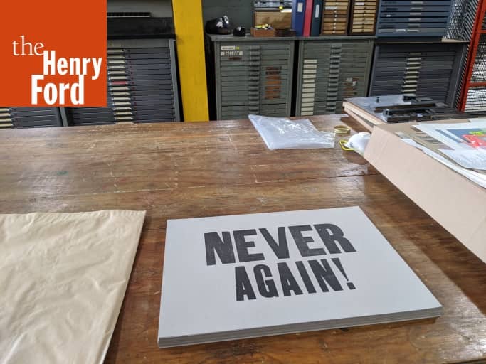 "Never Again!" Protest Poster in the Signal-Return Letterpress Shop ...