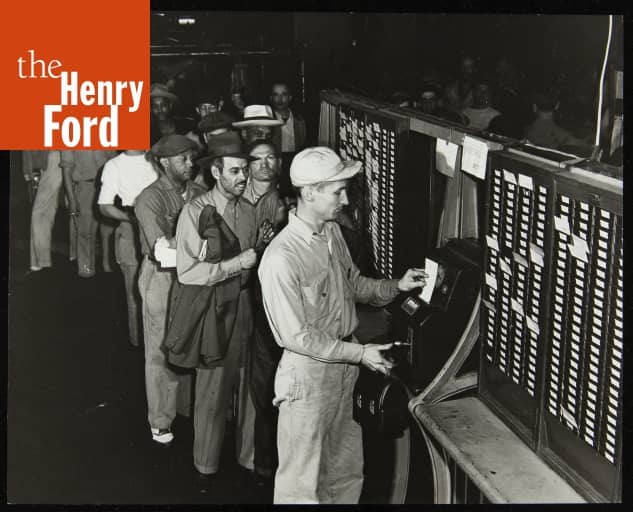 Workers Punching a Time Clock at the Ford Rouge Plant, Dearborn ...