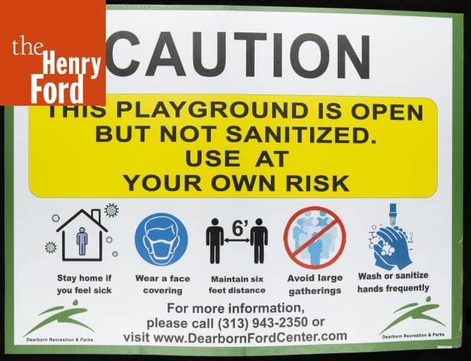 Public Park Sign: "Caution: This Playground is Open But Not Sanitized ...