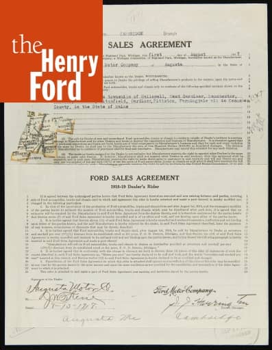 Ford Sales Agreement for Augusta Motor Company, Augusta, Maine, August ...
