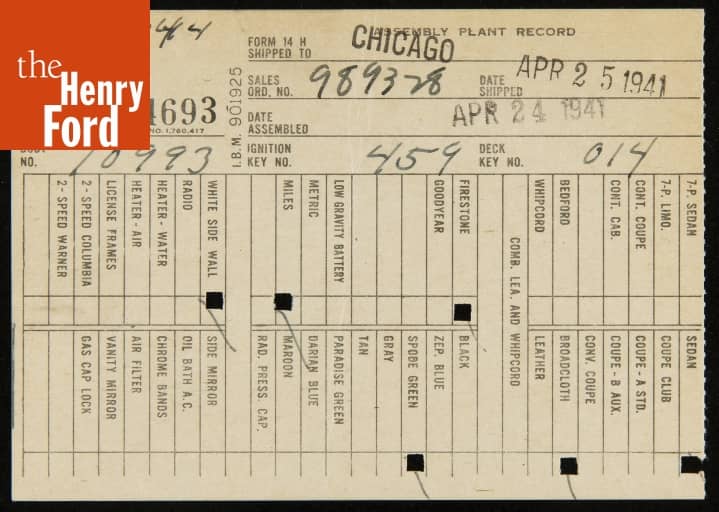 Lincoln Production Card #124,693, April 25, 1941 - The Henry Ford