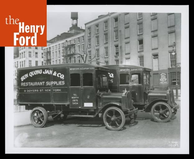 Two Mack Model AB Trucks Used by Sun Quong Jan & Co. Restaurant ...