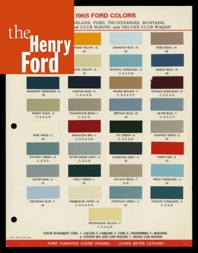 "1965 Ford Colors: Falcon, Fairlane, Ford, Thunderbird, Mustang" - The ...