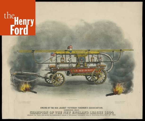 Lithograph, "Engine of the Red Jacket Veteran Firemen's Association ...