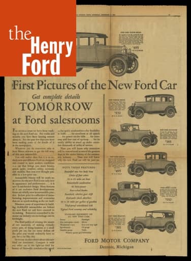 Advertisement, "First Pictures of the New Ford Car," December 1, 1927 ...
